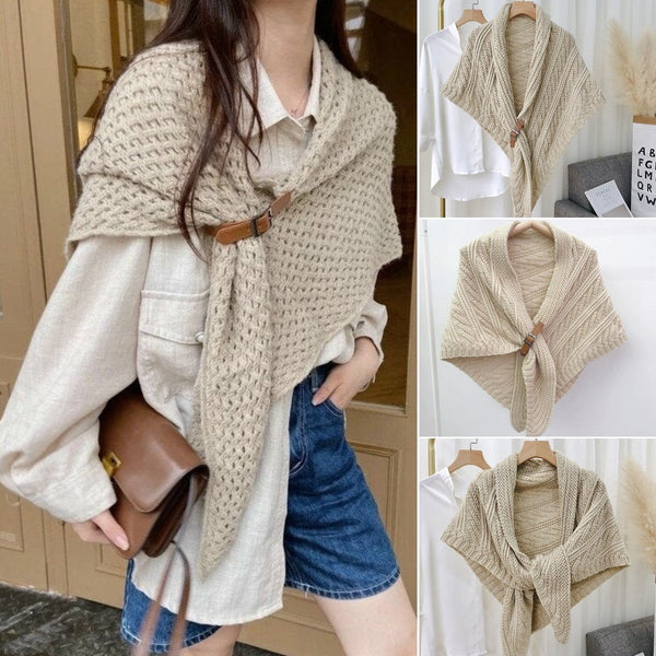 🔥Hot Sale 49% OFF-Knitted Triangle Shawl with Leather Buckle ...